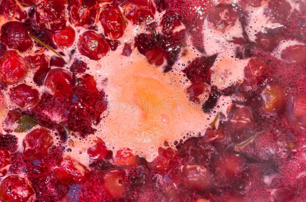 Cooking cherry jam stock image. Image of juicy, spume - 75260819