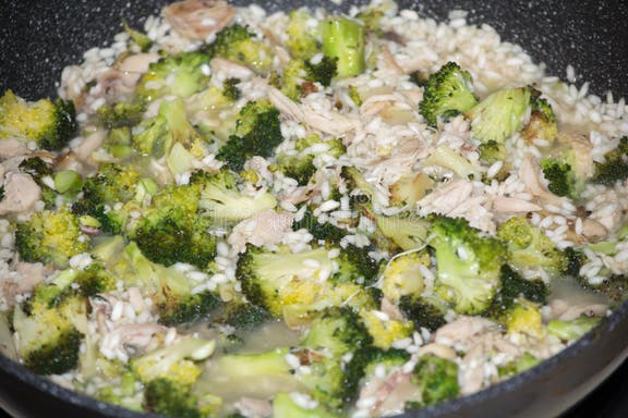 Cooking Chicken and Broccoli Risotto Stock Photo - Image of food ...