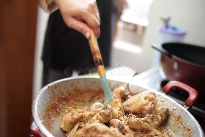 Cooking Chicken Curry, Meal Preparation in Kitchen Stock Image - Image ...
