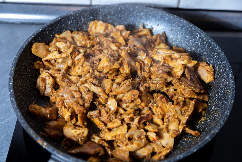Cooking Chicken Gyros in a Pan Stock Photo - Image of ingredient ...
