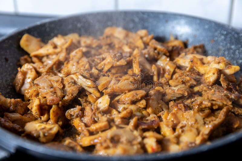 Cooking Chicken Gyros in a Pan Stock Image - Image of gourmet, cooking ...
