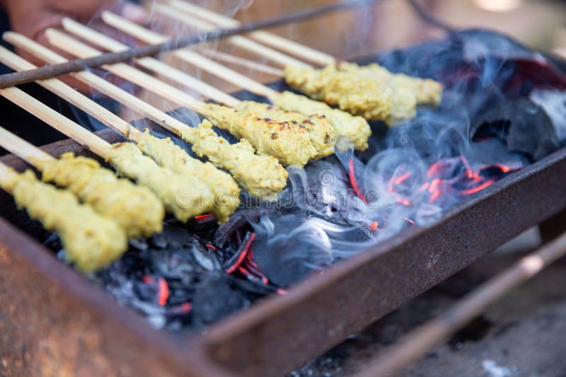 Cooking Chicken Satay stock image. Image of spicy, southeast - 270025459