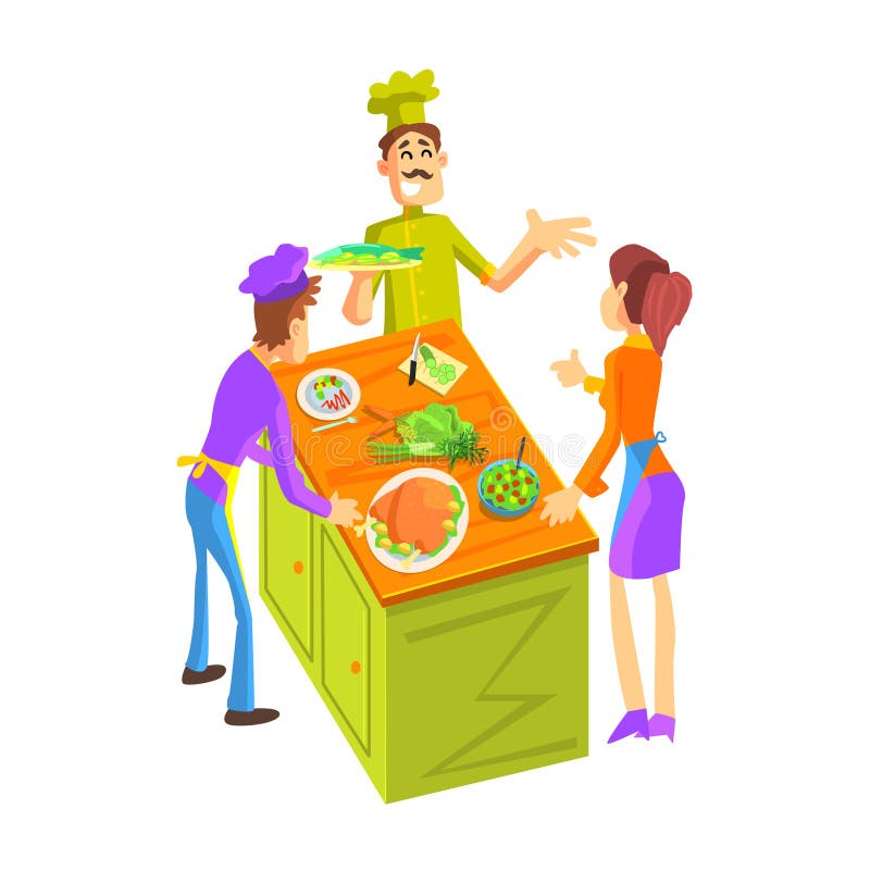 Cooking Class for a Couple stock vector. Illustration of chef - 70065279