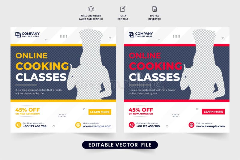 Cooking Class Discount Template Design with Red and Yellow Colors. Chef ...