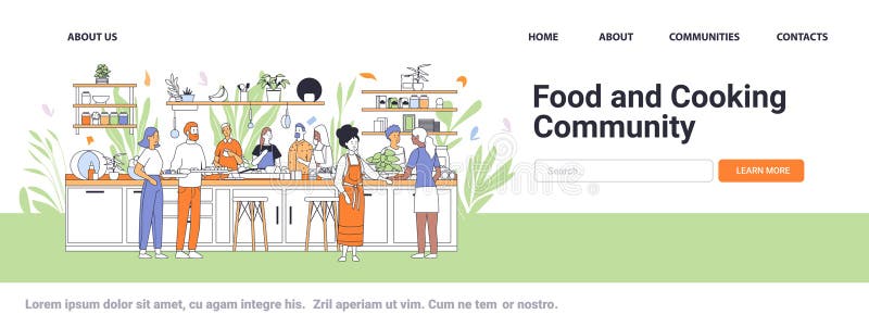 Cooking Class Illustration with Diverse People Preparing Food in a ...