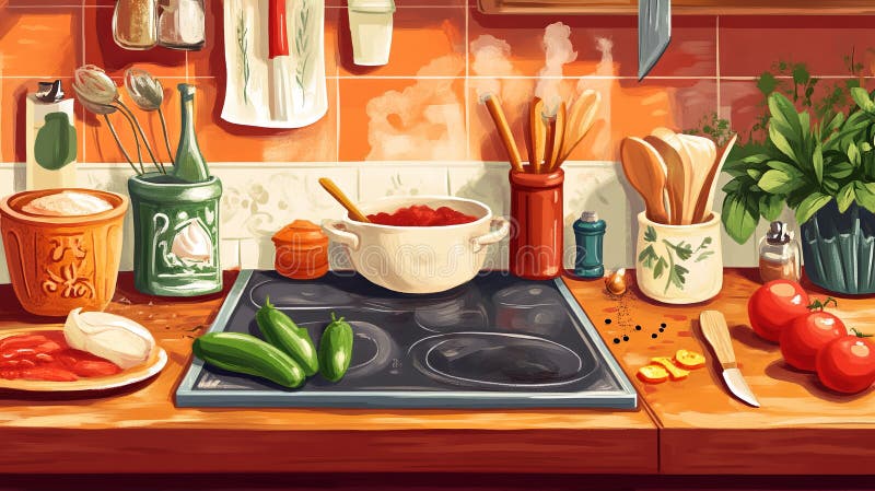 Cooking Class with Ingredients on the Counter.. Stock Photo - Image of ...