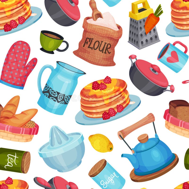 Cooking Class and Kitchen Utensil Seamless Pattern Design Vector ...