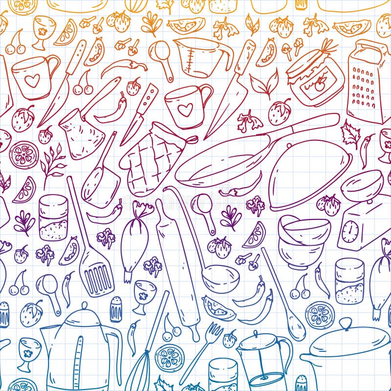 Cooking Class. Kitchenware, Utencils. Food and Kitchen Icons. Stock ...