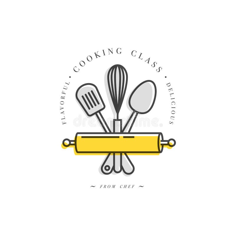 Cooking Class Linear Design Elements, Kitchen Emblems, Symbols, Icons ...