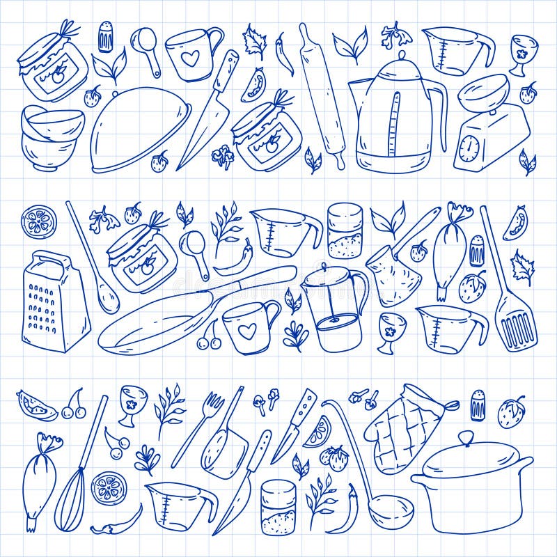 Cooking Class, Menu. Kitchenware, Utencils Food and Kitchen Icons Stock ...