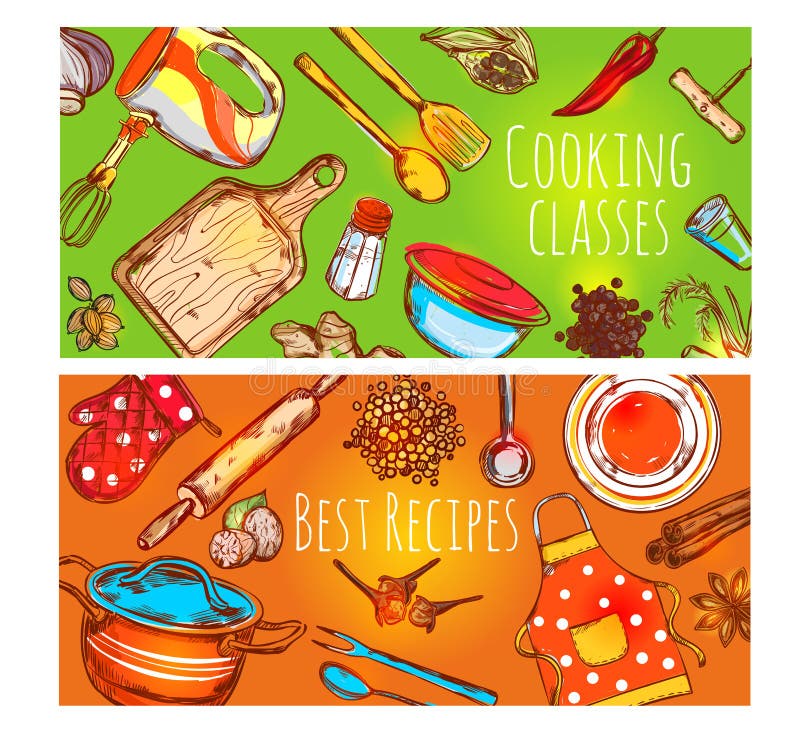 Cooking Classes Banners Set Stock Vector - Illustration of home ...