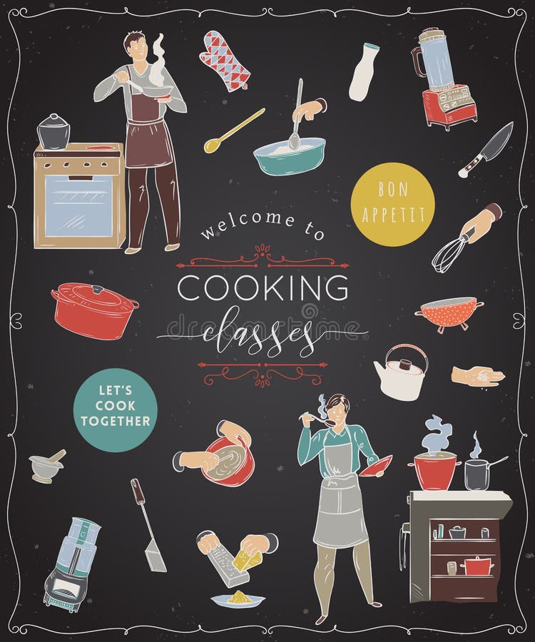 Cooking Classes. Group of People Preparing Meals. Isolated Elements on ...