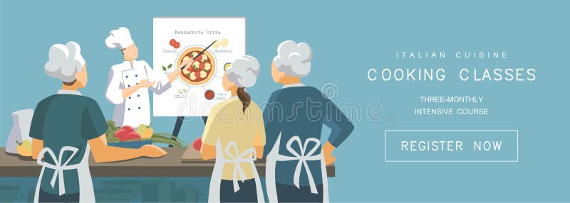 Cooking Classes Template Web Banner in Flat Style Stock Vector ...