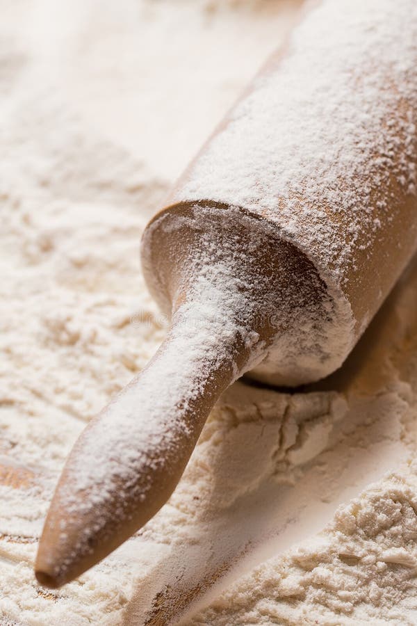 Cooking, Close-up. Rolling Pin in the Flour Stock Photo - Image of ...