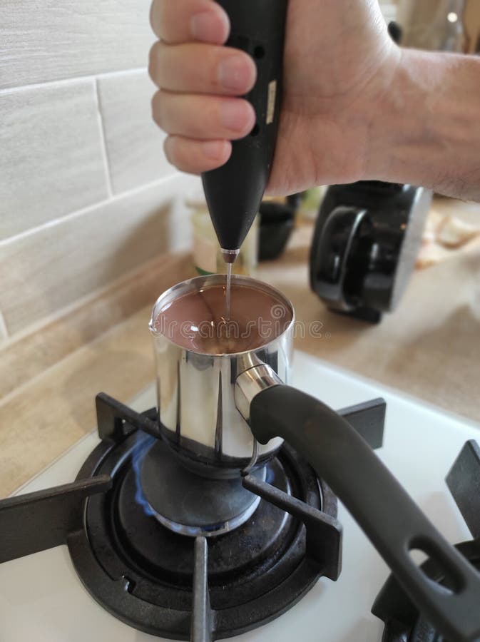 Cooking Cocoa on a Gas Stove Stock Image - Image of close, frothy ...