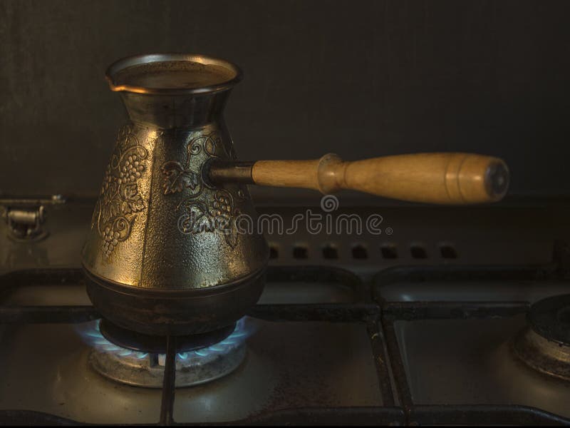Cooking Coffee on a Gas Stove. Stock Photo - Image of wooden, beans ...