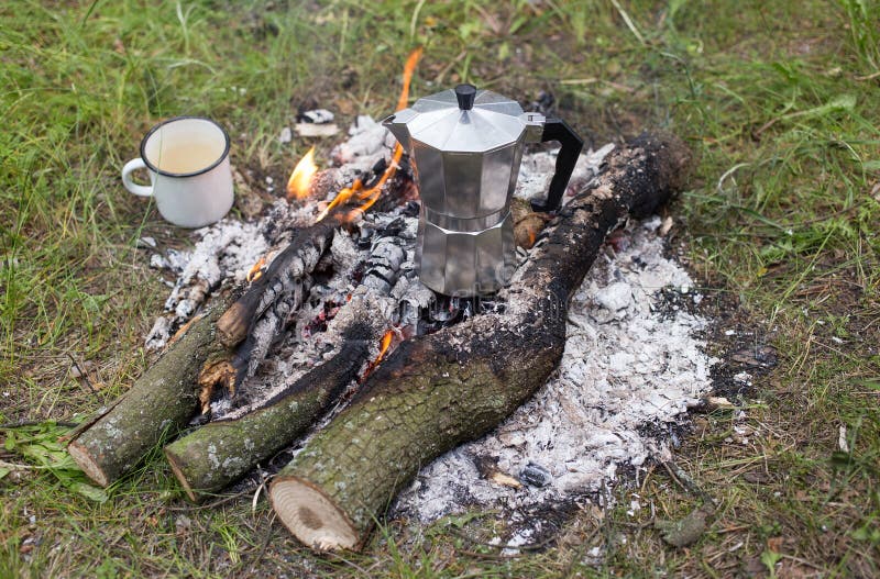 Cooking Coffee Over an Open Fire. Stock Photo - Image of food, black ...