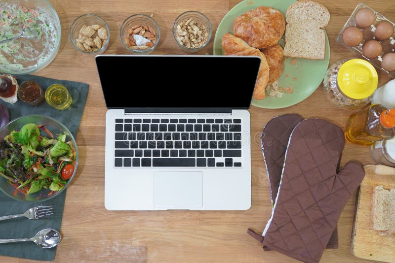 Cooking and Computer Laptop Concept Stock Photo - Image of indoors ...