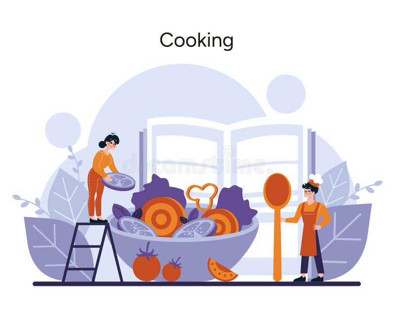 A Chef and an Assistant Prepare Ingredients with Joy Stock Vector ...