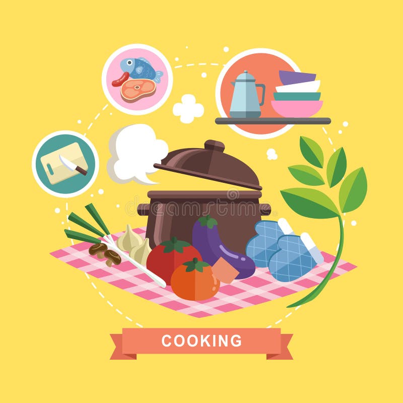 Cooking Concept in Flat Design Stock Vector - Illustration of icon ...