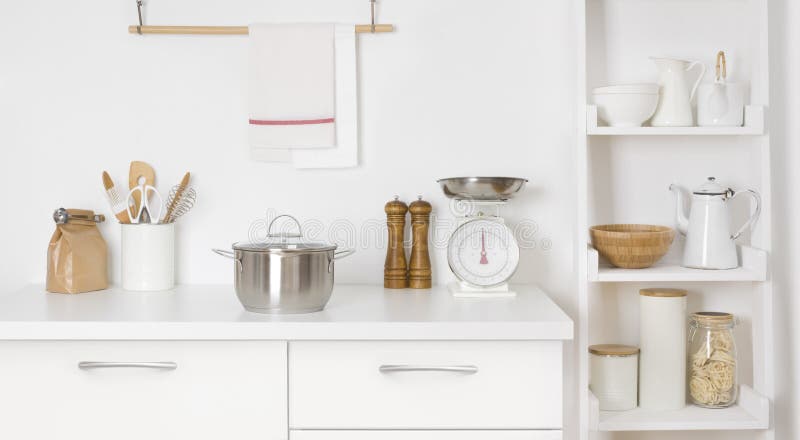 Cooking Concept, Kitchen Counter with Various Kitchenware and Food ...