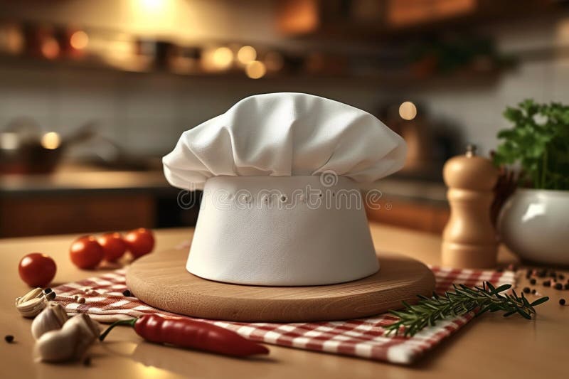 Cooking Concept White Cook Hat on a Kitchen Table Stock Illustration ...