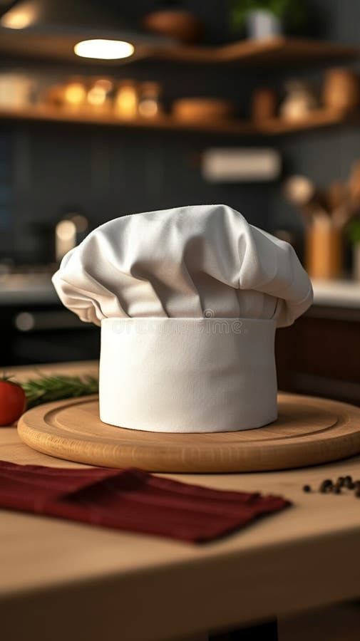 Cooking Concept White Cook Hat on a Kitchen Table Stock Illustration ...