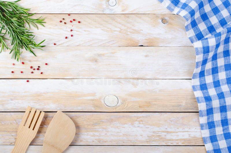 Cooking Concept, White Wooden Background for Recipes, Menu, Top View ...