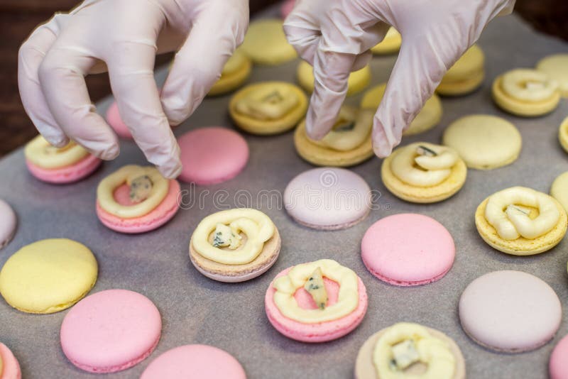 Cooking, Confectionery and Baking Concept - Macarons on Table Stock ...