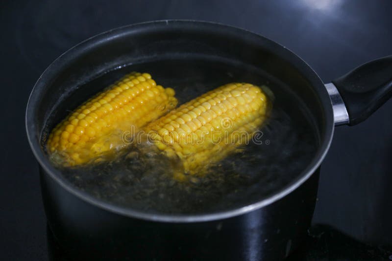 Cooking Corn in Boiling Water Stock Photo - Image of water, cooking ...