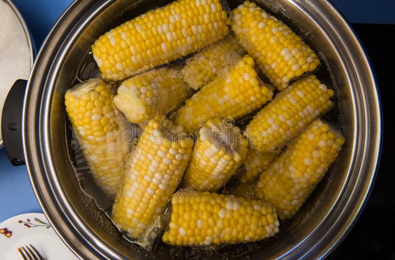 Cooking corn in a pot stock photo. Image of yellow, macro - 74251252