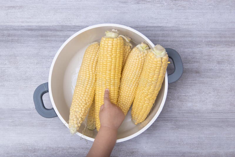 Cooking Corn in a Saucepan. Yellow Corn Large Pot Stock Photo - Image ...