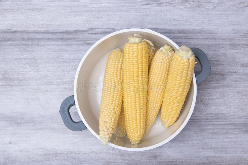 Cooking Corn in a Saucepan. Yellow Corn Large Pot Stock Photo - Image ...