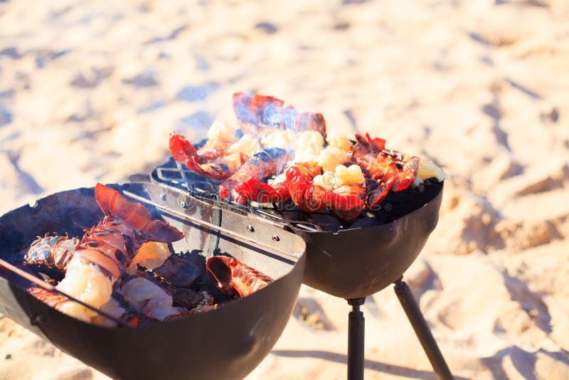 Cooking Crayfish on the Beach Stock Photo - Image of fish, prepared ...