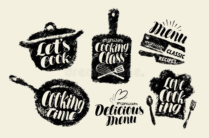 Cooking, Cookery, Cuisine Label Set. Cook, Chef, Kitchen Utensils Icon ...