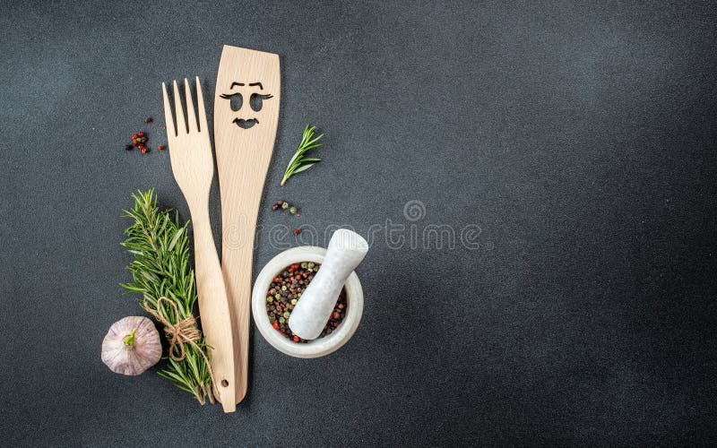 Cooking, Culinary Background with Herbs, Spices and Utensils. Top View ...