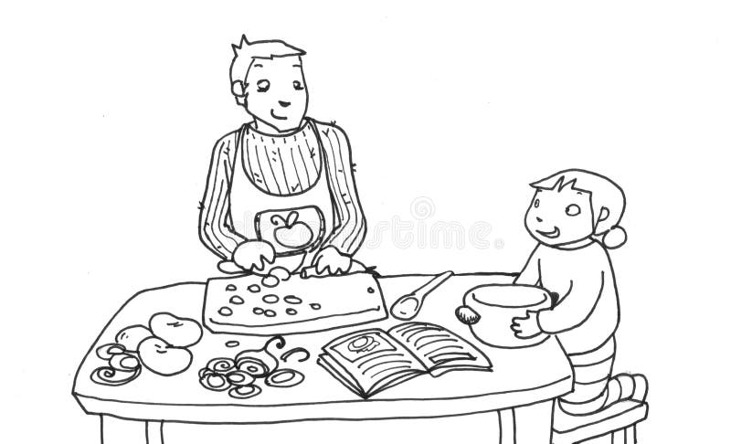 Cooking with Daddy Black and White Stock Illustration - Illustration of ...