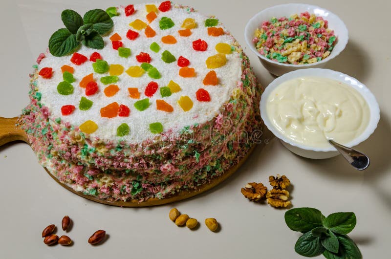 Cooking and Decorating Cake. Stock Photo - Image of preparation ...