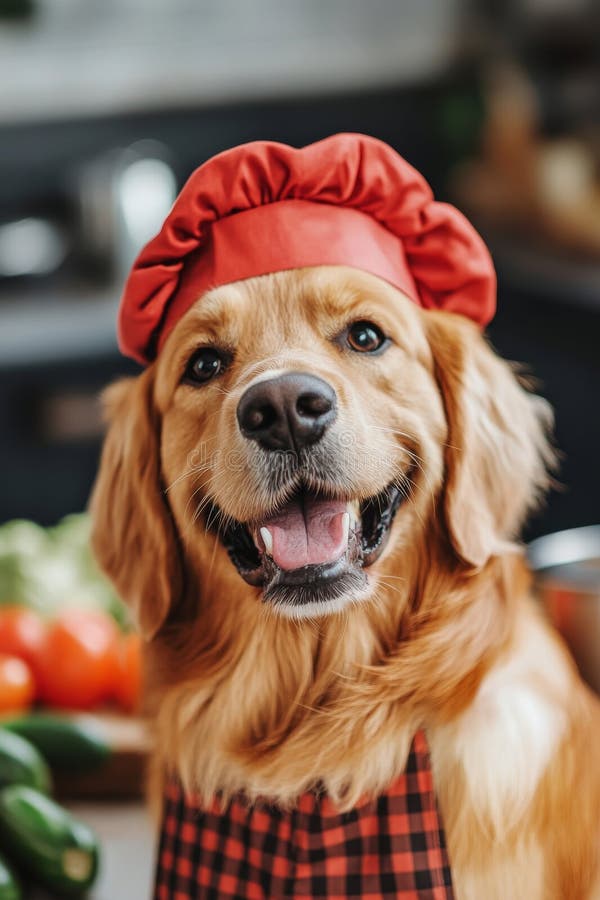 During a Cooking Demonstration, a Playful Dog in a Chef S Hat Stands ...