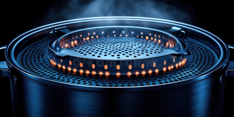 Cooking Device with Glowing Elements and Steam Rising, Showcasing ...