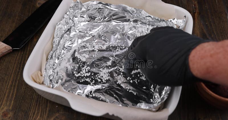 Salt Poured on Foil during Cooking Stock Video - Video of crystal, food ...