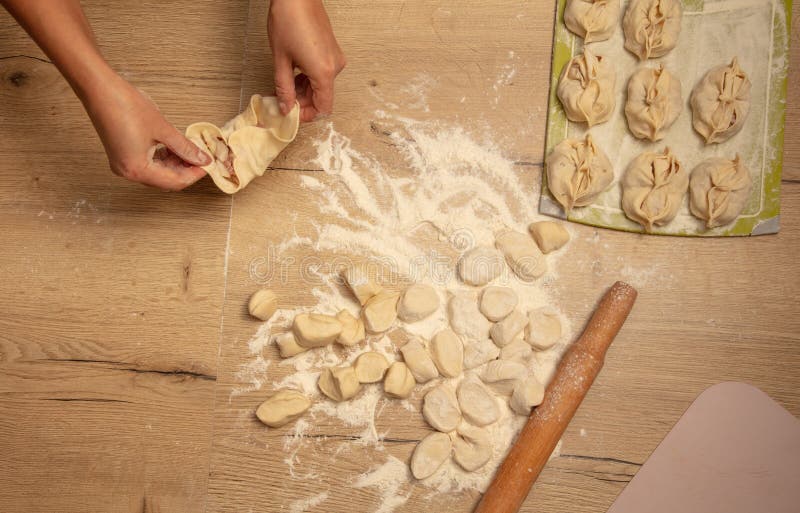 Cooking Dough with Meat on the Table. Stock Photo - Image of tasty ...