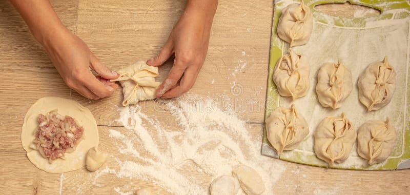 Cooking Dough with Meat on the Table. Stock Photo - Image of fresh ...