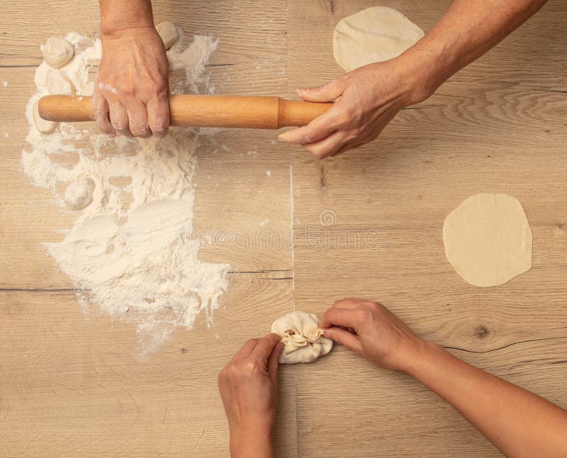 Cooking Dough with Meat on the Table. Stock Photo - Image of dumpling ...
