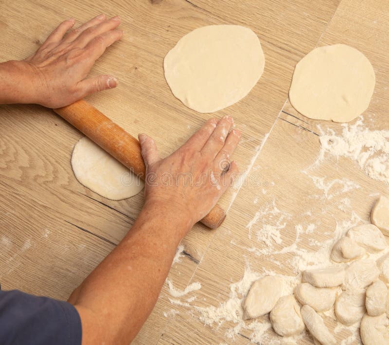 Cooking Dough with Meat on the Table. Stock Photo - Image of asia ...
