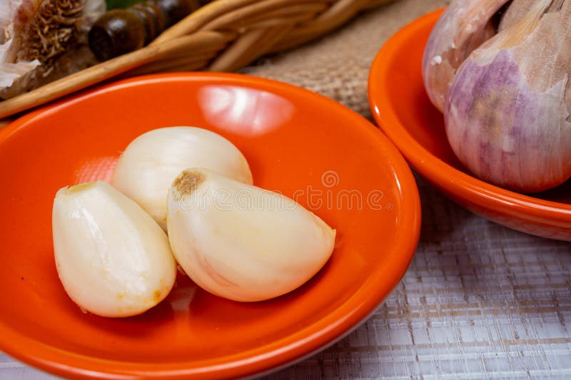 Cooking with Dried French Garlic. Red Garlic. Violet Garlic Stock Image ...