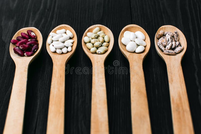 Cooking. Dry Beans on a Black Kitchen Table Stock Image - Image of mung ...