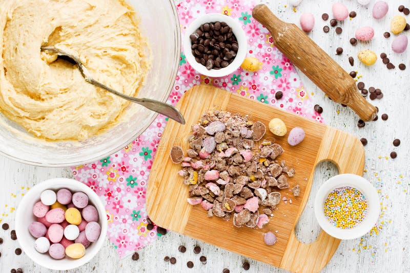 Cooking Easter Cookies with Crushed Chocolate Candy Eggs ,chocolate ...