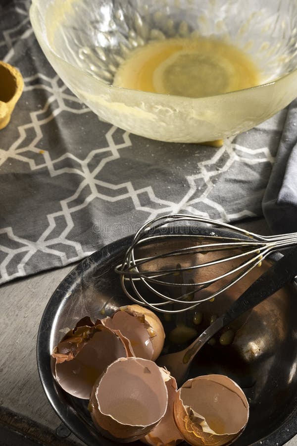 Cooking Eggs Cracked Egg Shells Used Kitchen Utensils Table Stock ...
