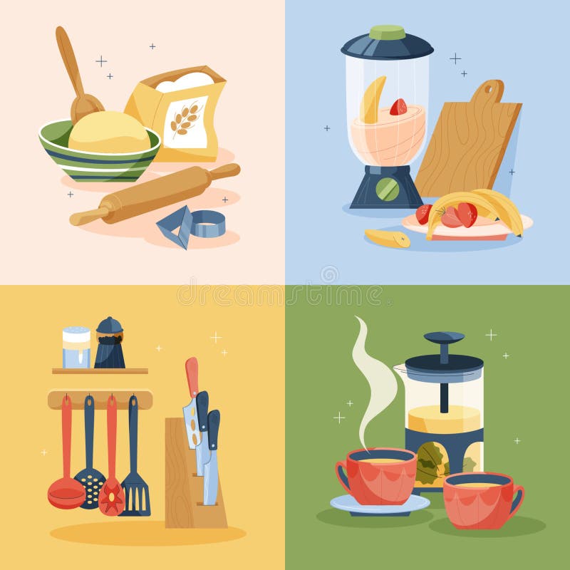 Cooking Elements Hand Drawn Cartoon Composition Set Stock Illustration ...